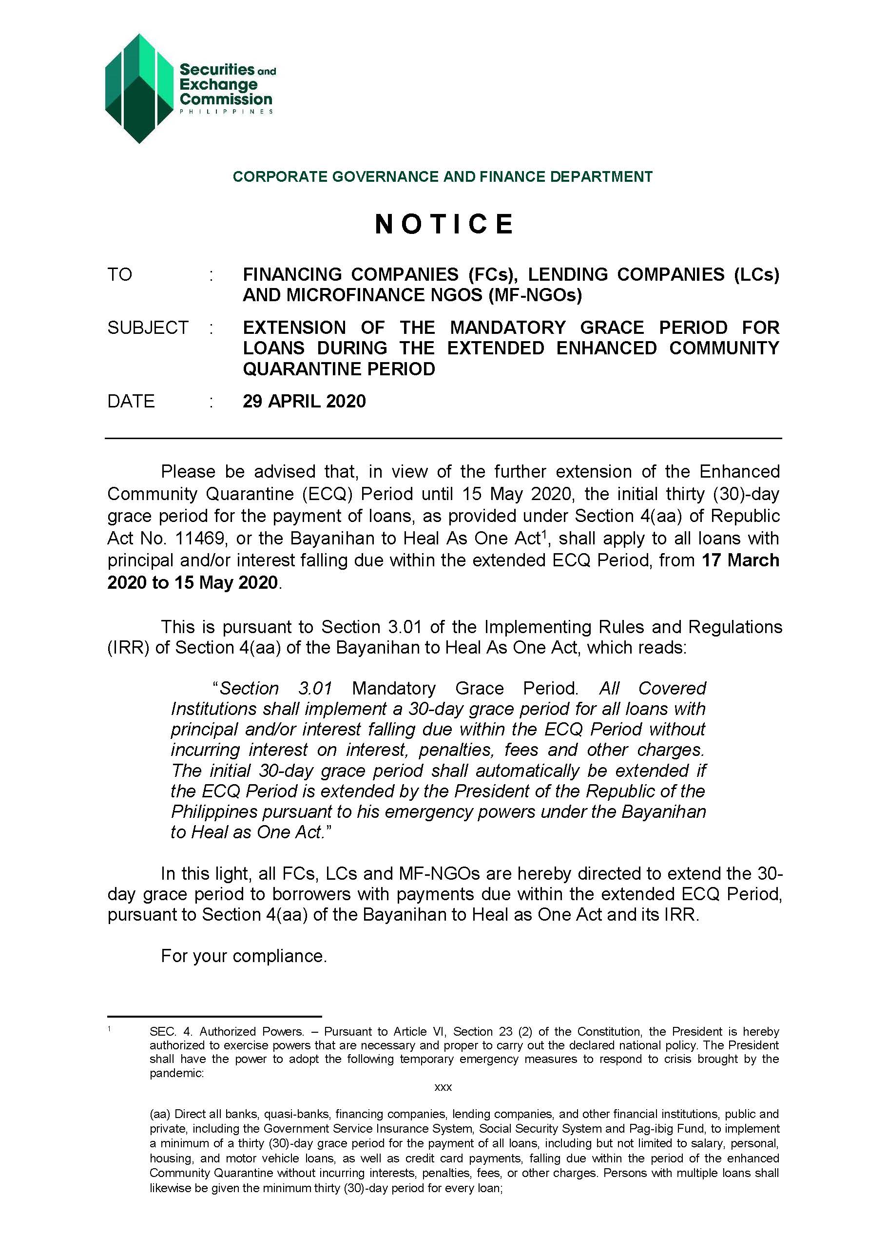 SEC Notice 29 April 2020 | Machica Group