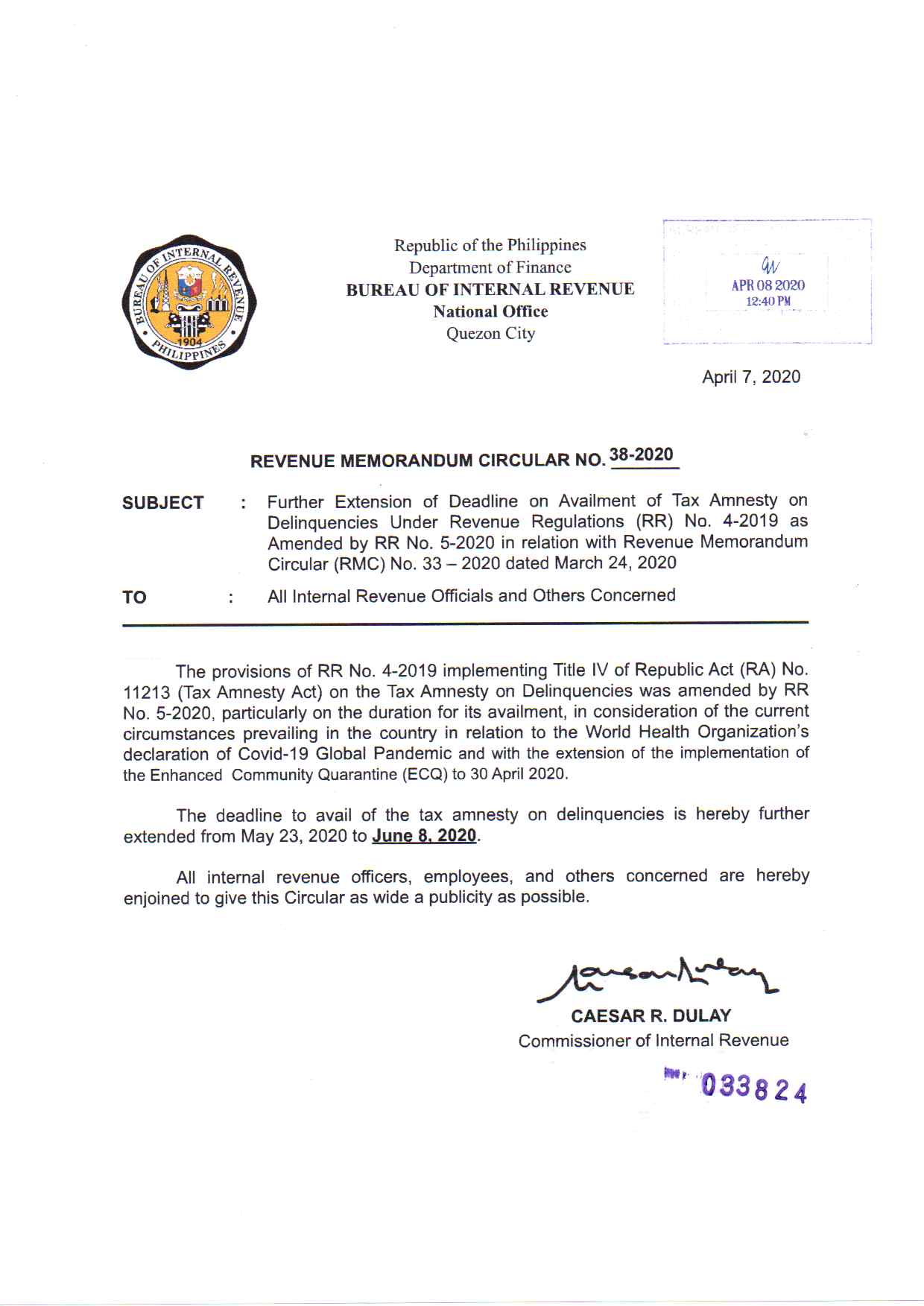 BIR Revenue Memorandum Circular No. 38-2020 | Machica Group