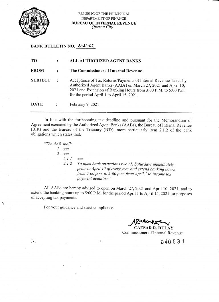 BIR Bank Bulletin No.2021-02 | Machica Group
