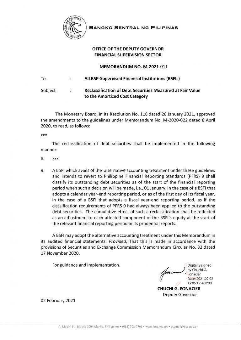 BSP MEMORANDUM NO. M-2021-011 | Machica Group